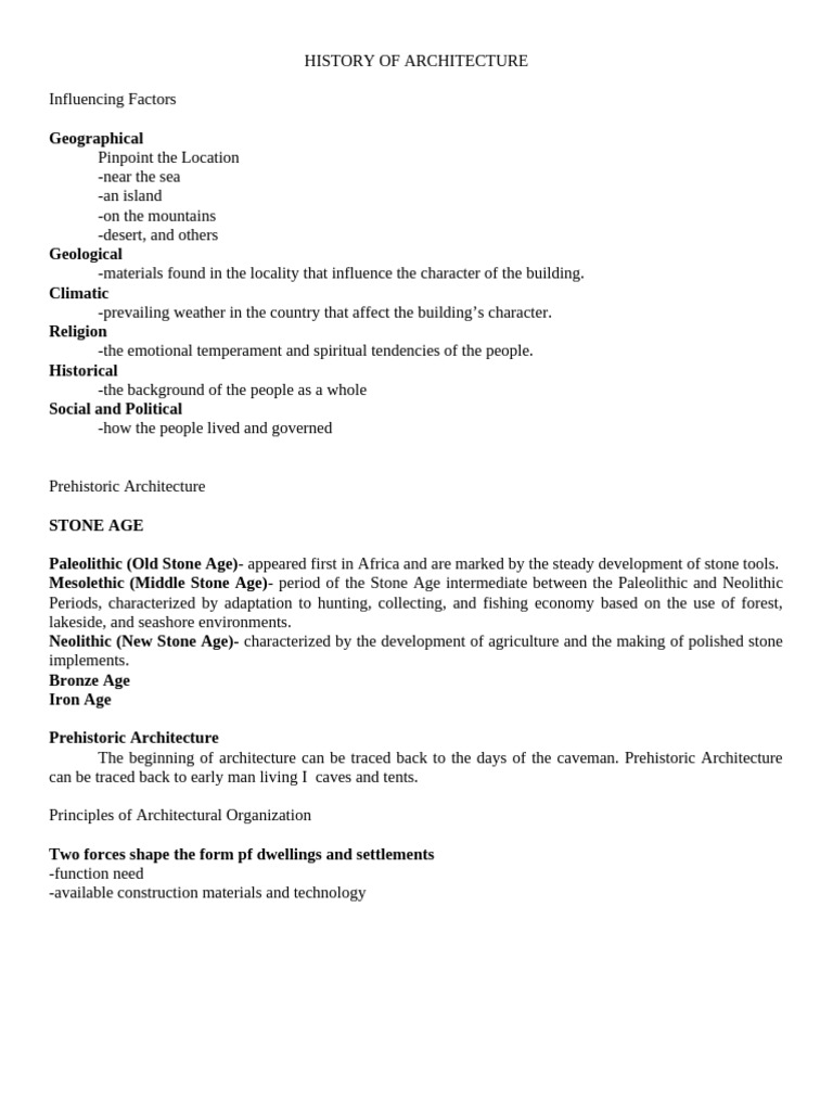 History of Architecture Reviewernotes | PDF | Stone Age | Paleolithic