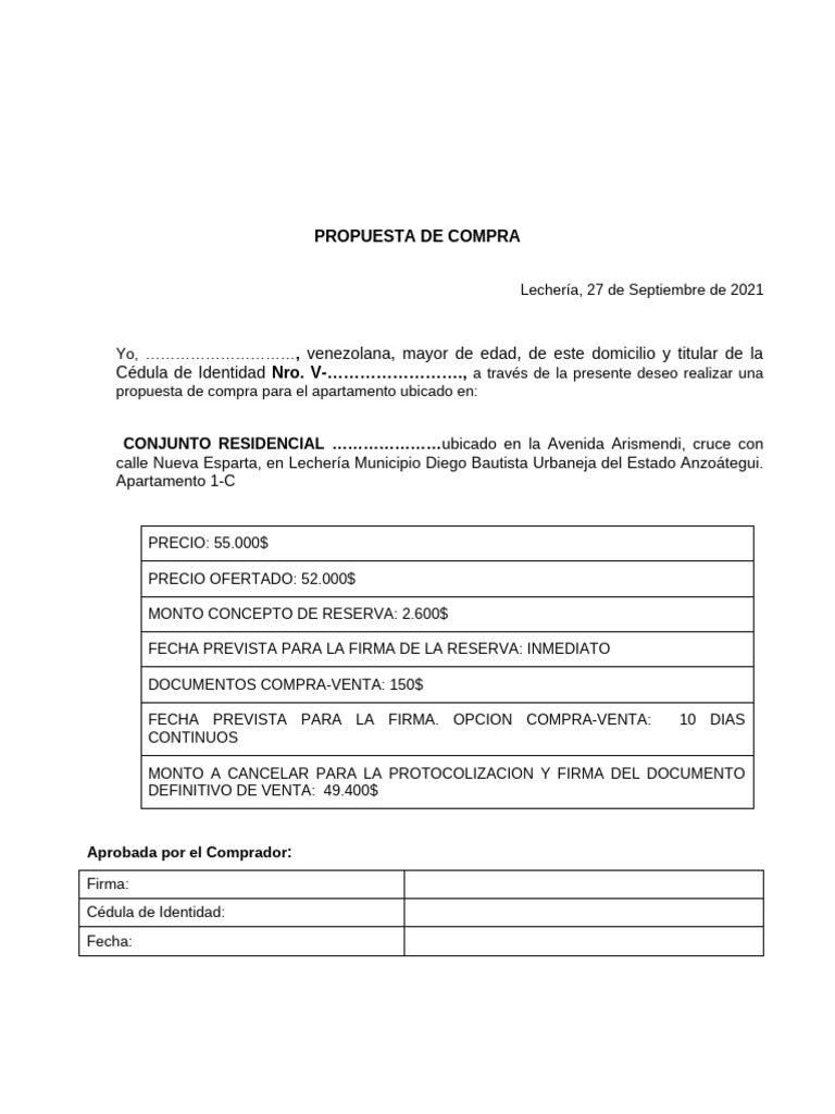 Propuesta Compra Apartamento | PDF