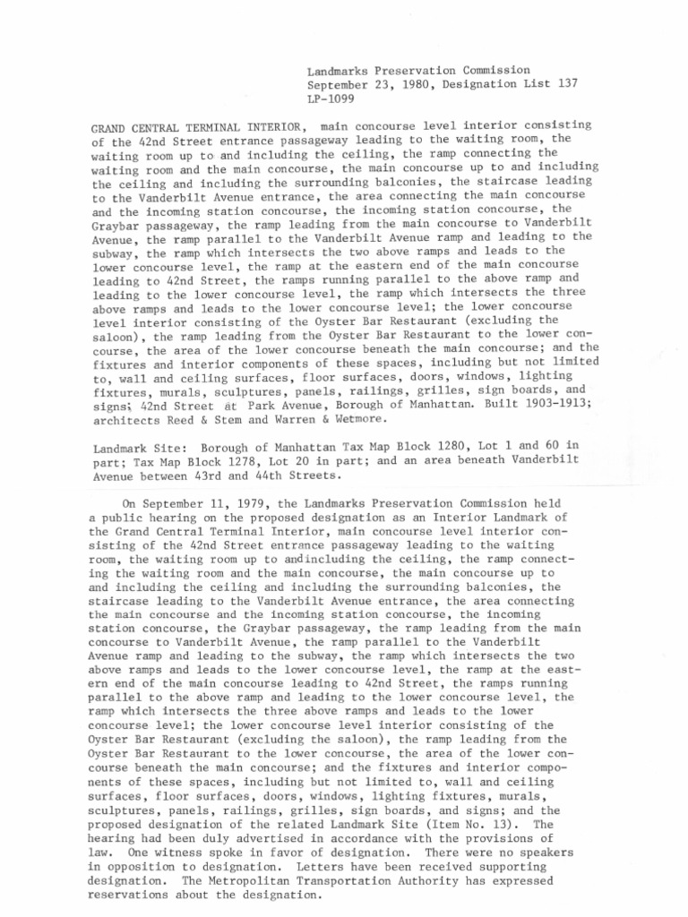 Grand Central Terminal Interior Designation | PDF