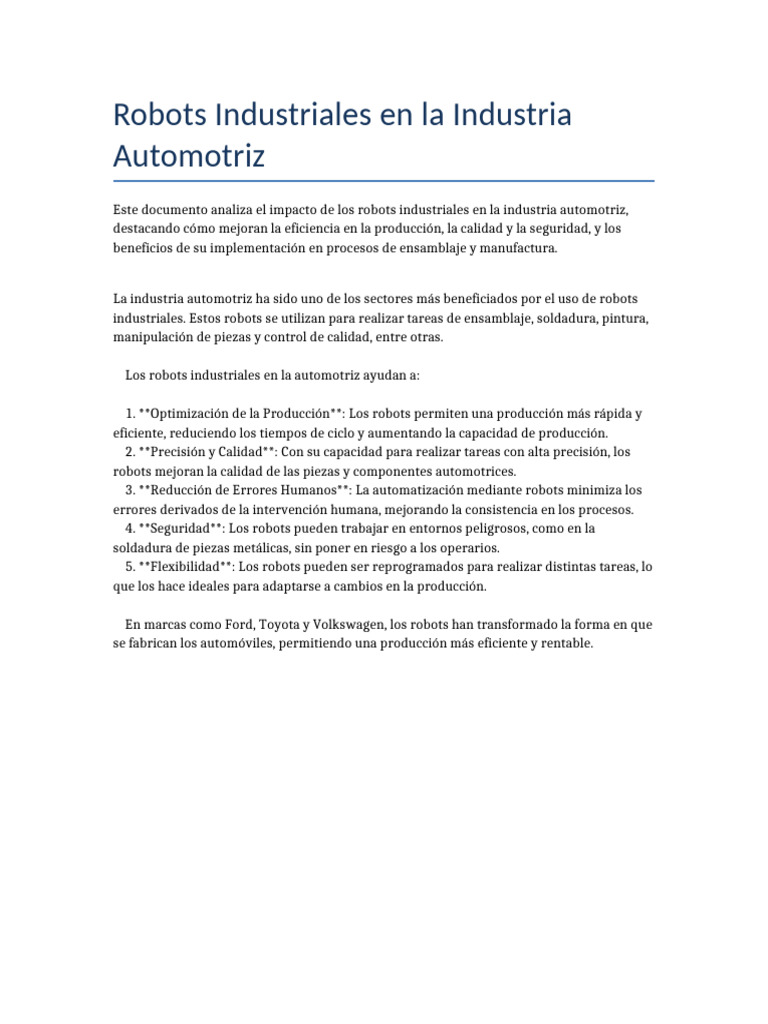 Robots en la Industria Automotriz | PDF