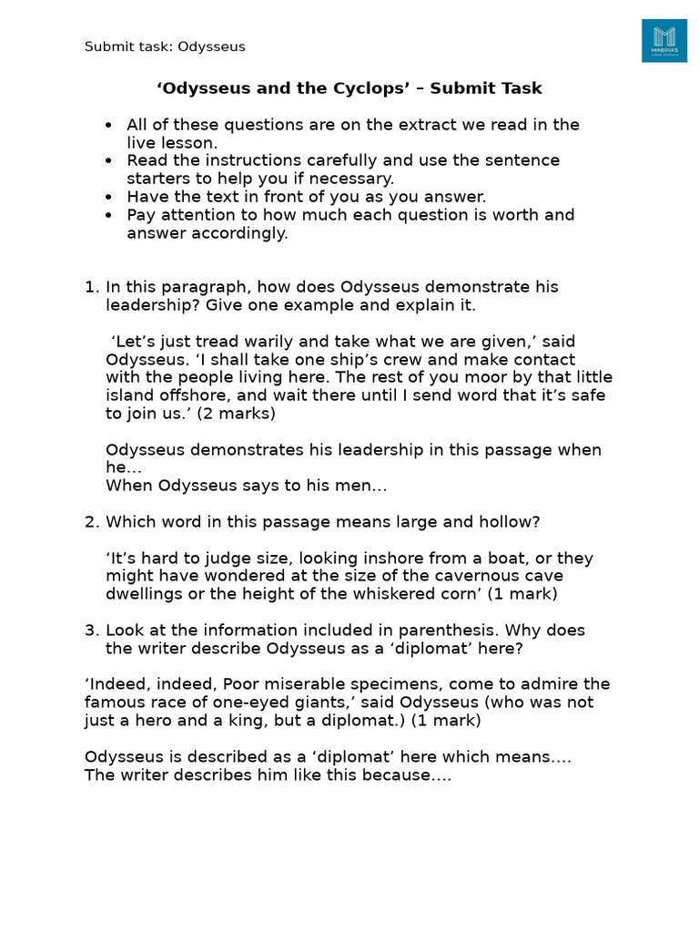 02 - Submit Task Odysseus and Cyclops | PDF