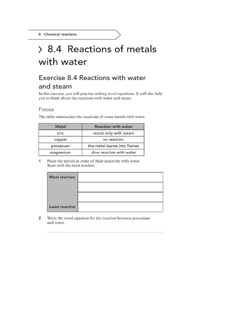 Reactions of Metals With Water | PDF