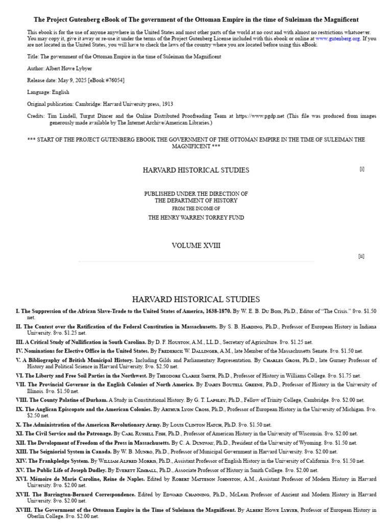 The Government of The Ottoman Empire in The Time of Suleiman The ...