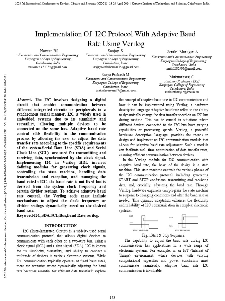 Implementation of I2C Protocol With Adaptive Baud Rate Using Verilog | PDF | Electrical ...