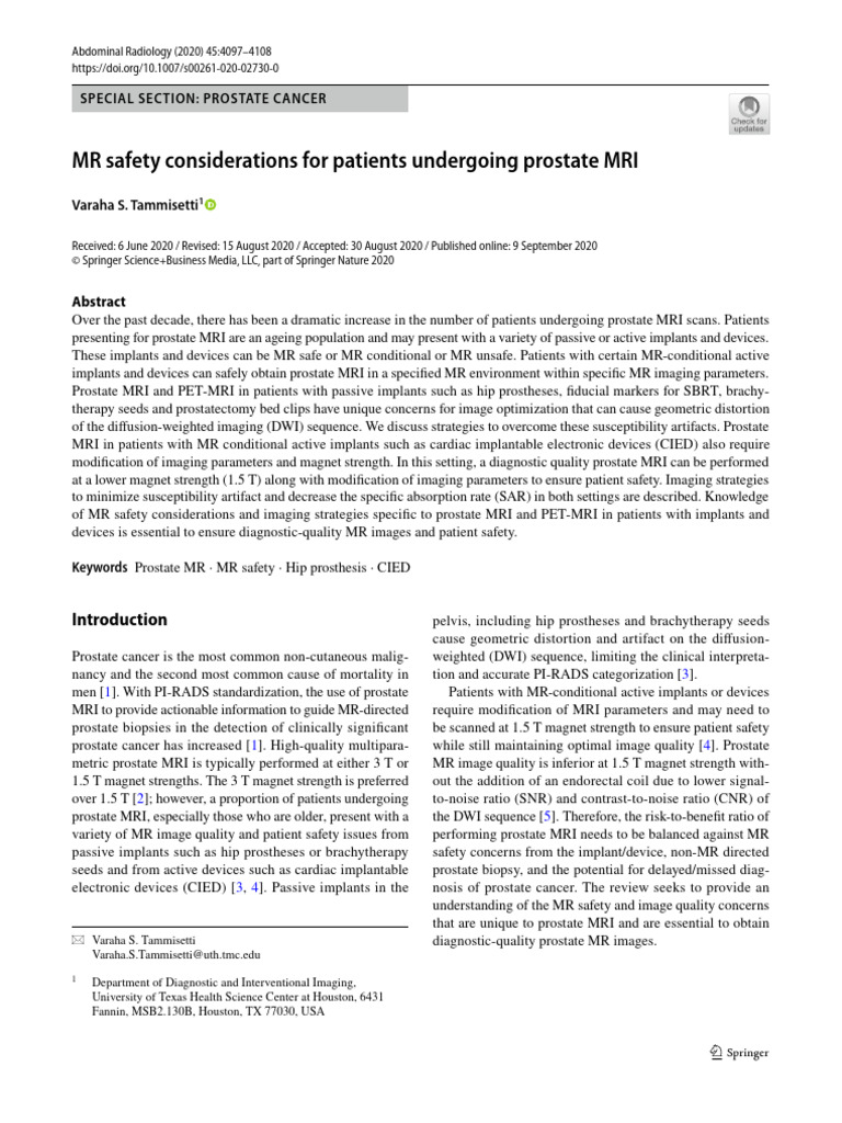 MRI Safety for Prostate Cancer Patients | PDF | Magnetic Resonance ...