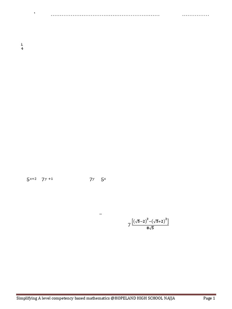 S5 Pure Mathematics Assessment 2025 | PDF | Mathematics