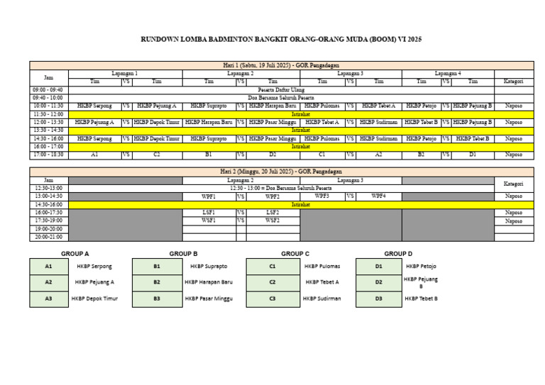 Badminton Tournament Schedule 2025 | PDF