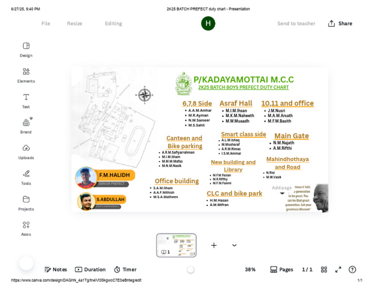 2K25 BATCH PREFECT Duty Chart - Presentation | PDF