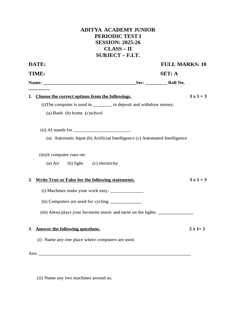 Class 3 SST Question Paper | PDF