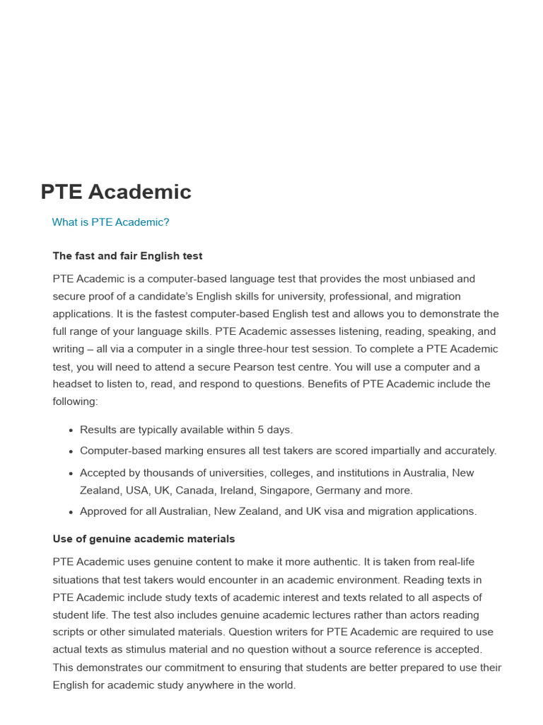 PTE Academic | PDF | International English Language Testing System ...
