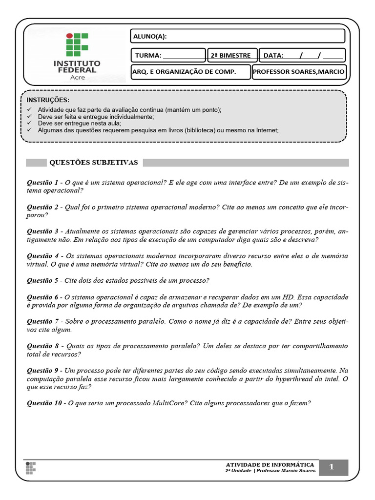 Lista_exerc_2_AOC 2BI | PDF