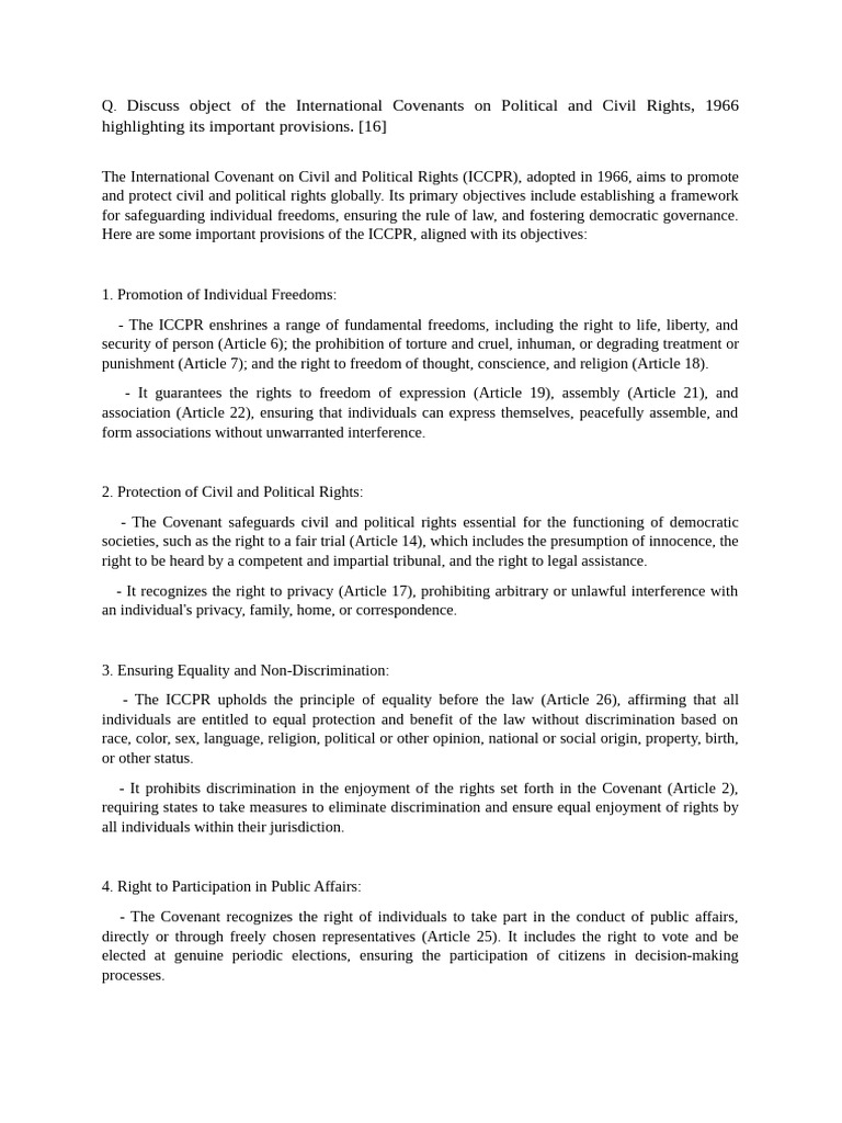 ICCPR: Key Provisions and Objectives | PDF | Justice | Crime & Violence