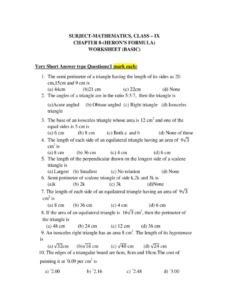 Herons Formula | PDF | Area | Triangle