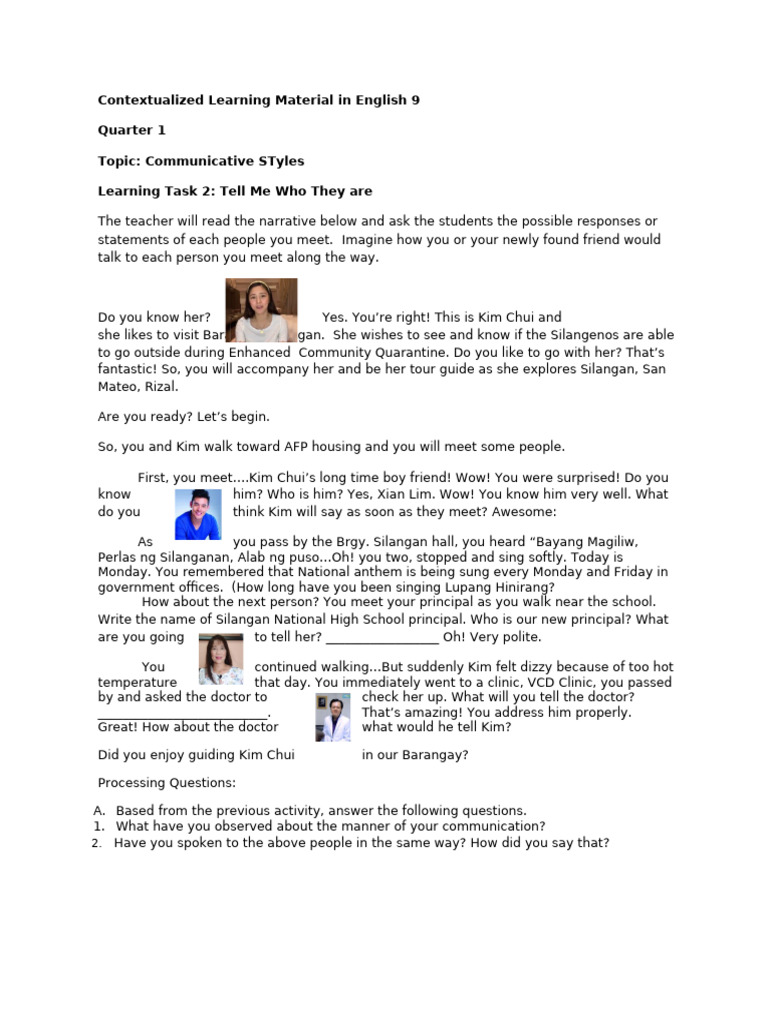 Contextualized Learning Material in English 9 | PDF