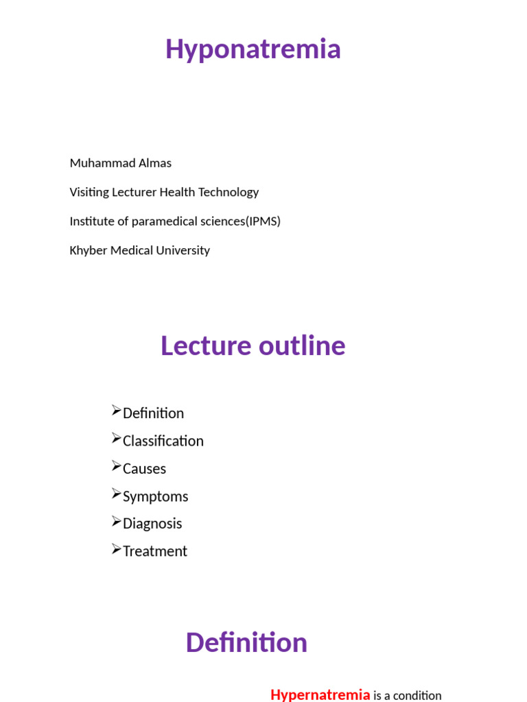 Lec 15 Hyponatremia and Hyper Natremia | PDF | Human Diseases And ...