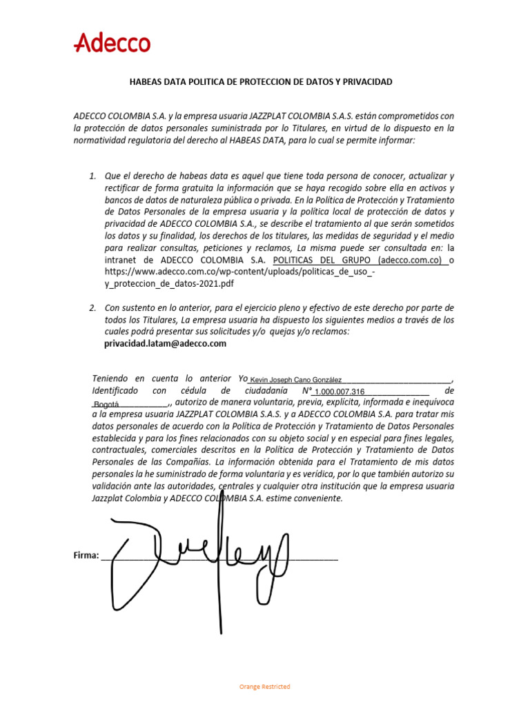 Formatos Habeas Data | PDF | Gestión de tecnología de la información ...