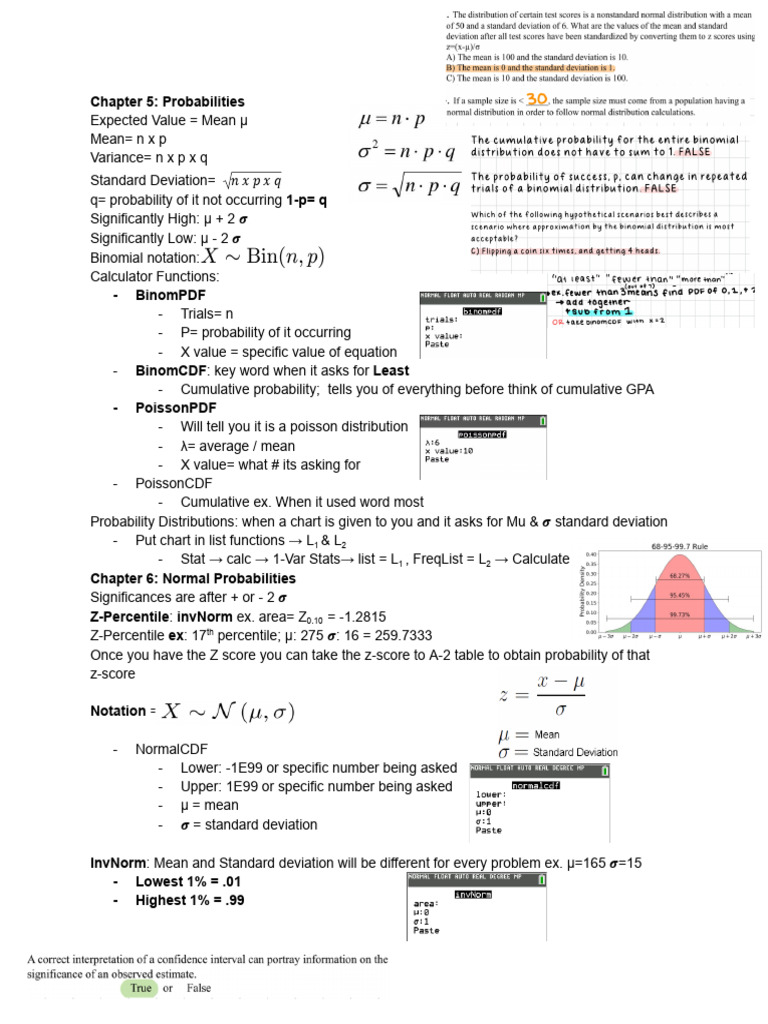 Biostats Exam 2 Cheat Sheet | PDF | Confidence Interval | Standard Deviation