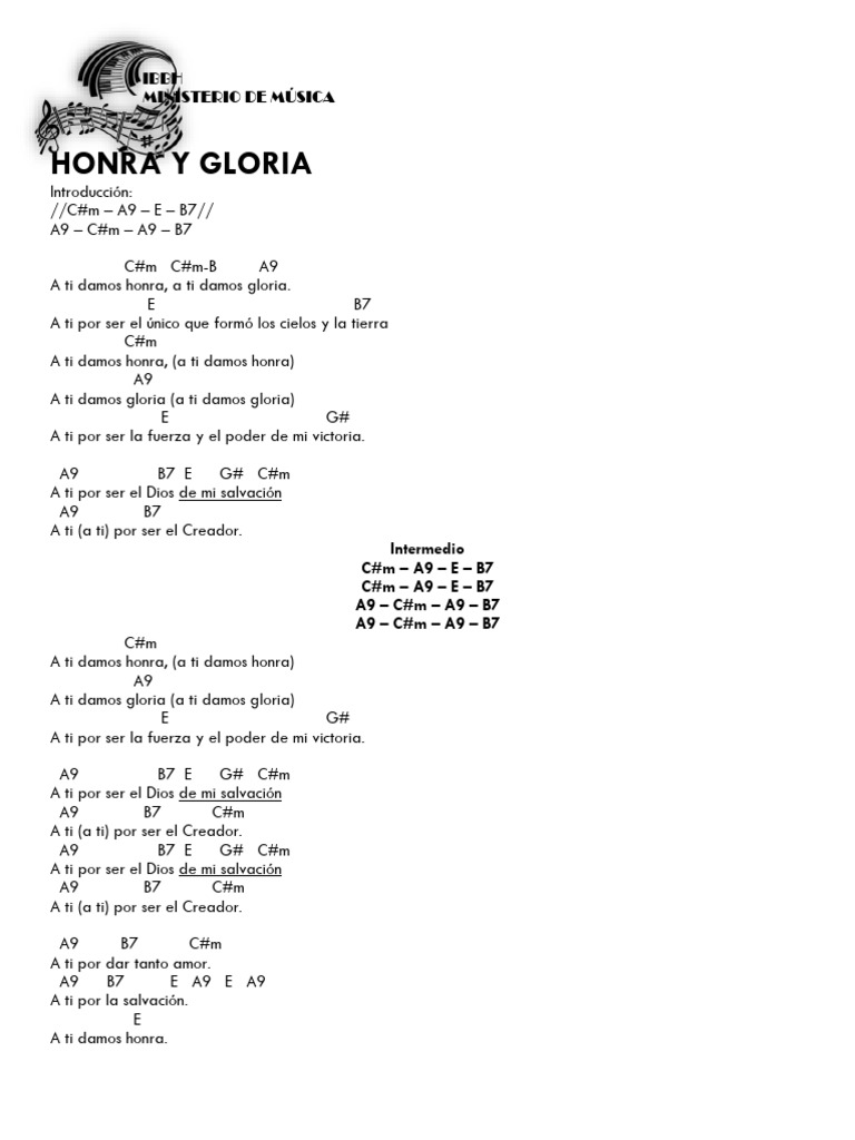 Letra de "Honra y Gloria" - Ministerio de Música | PDF