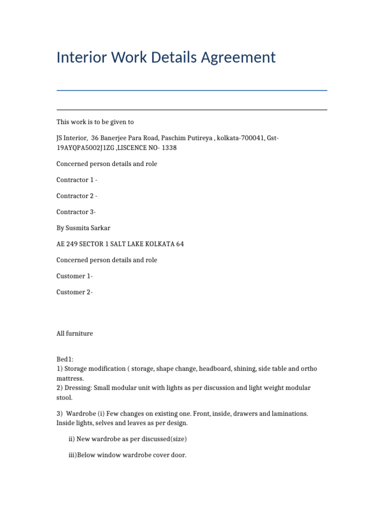 Interior Work Agreement Overview | PDF | Sink | Door