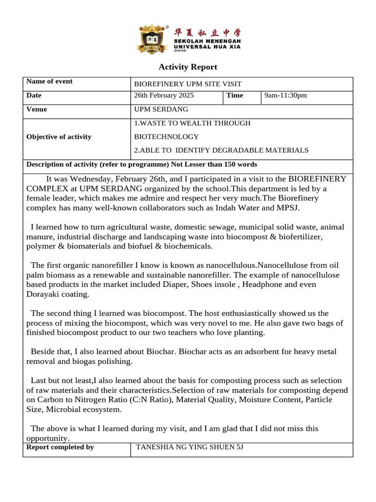 Student Activity Report Template | PDF