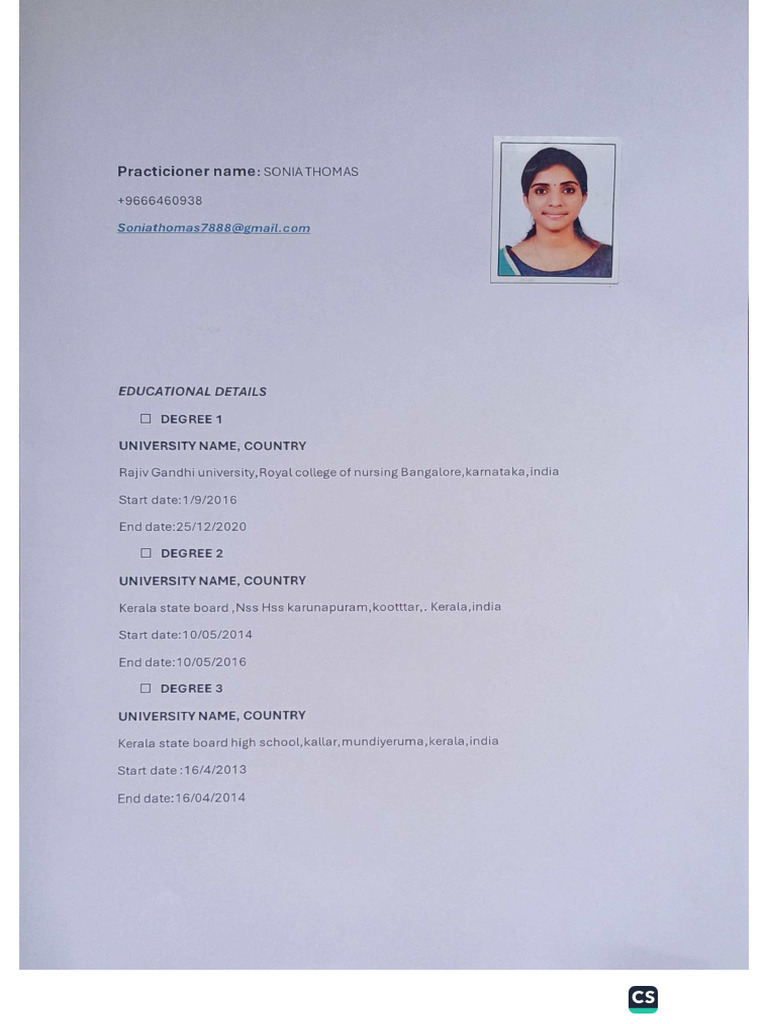 CV Sonia Thomas | PDF