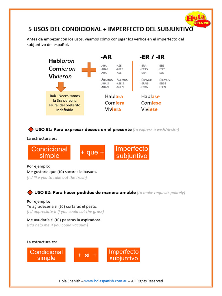 5 Usos Del Imperfecto Del Subjuntivo y El Condicional | PDF ...
