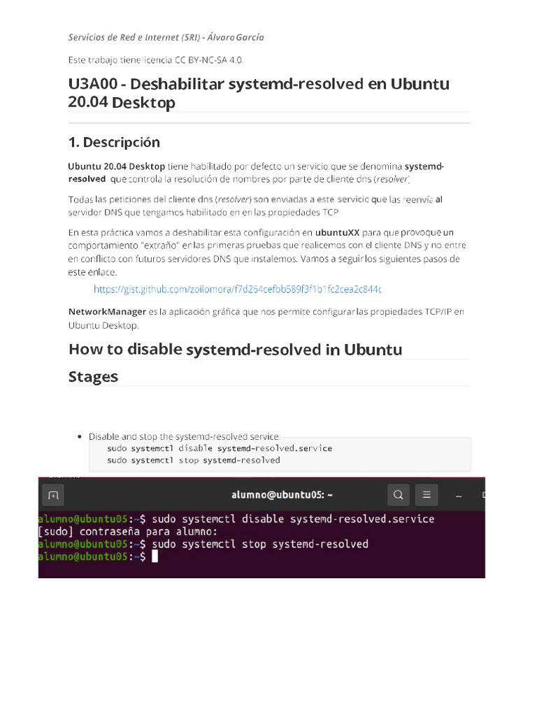 U3A00-Deshabilitar Systemd-Resolved en Ubuntu 20.04 Desktop | PDF