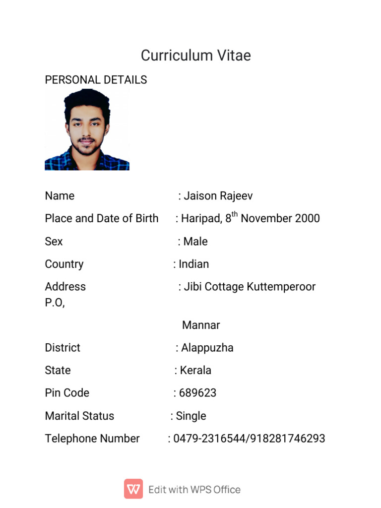 Curriculum Vitae - Jaison Rajeev | PDF