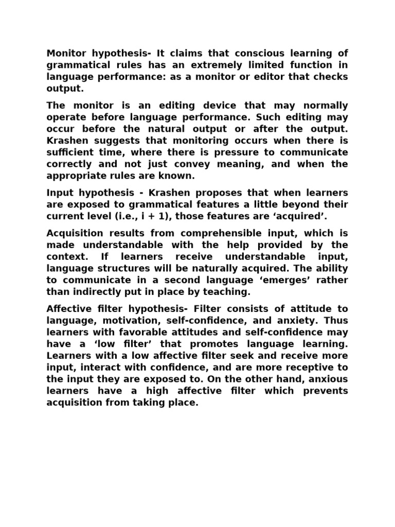 Krashen's Monitor Hypothesis Explained | PDF
