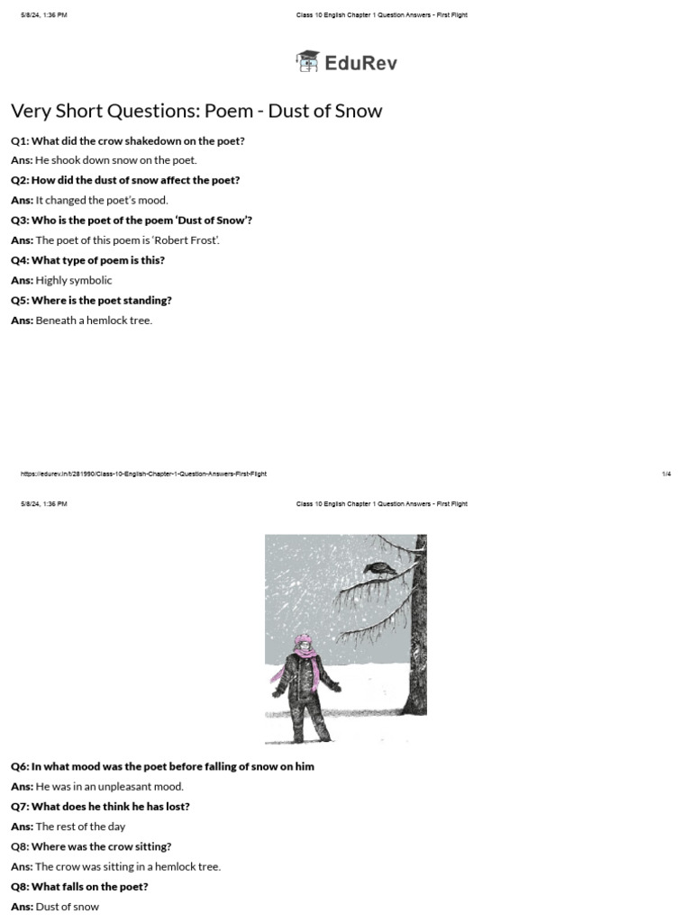 Class 10 English Chapter 1 Question Answers - First Flight | PDF | Poetry