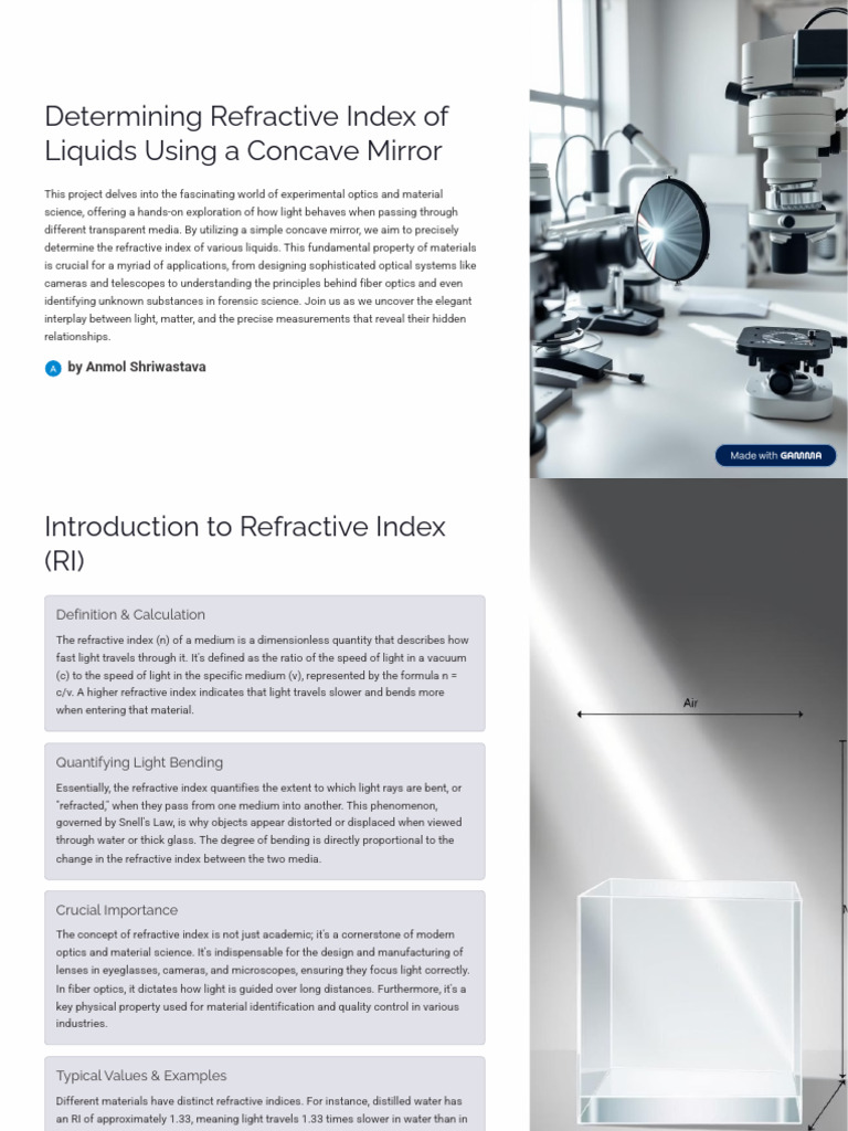 Determining Refractive Index of Liquids Using A Concave Mirror - PDF ...