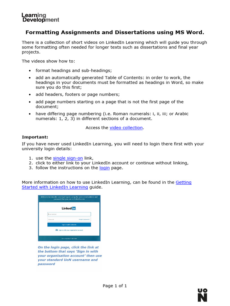 Formatting Assignments Dissertations Using MSWord | PDF