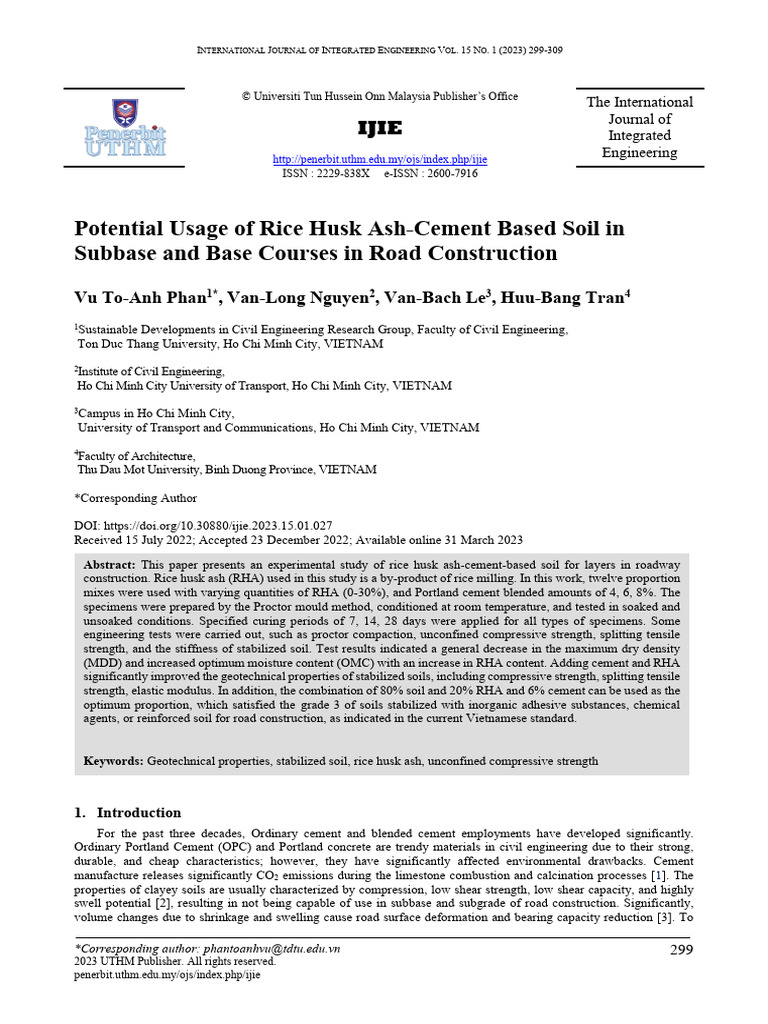 Potential Usage of Rice Husk Ash-Cement Based Soil in Subbase and Base ...