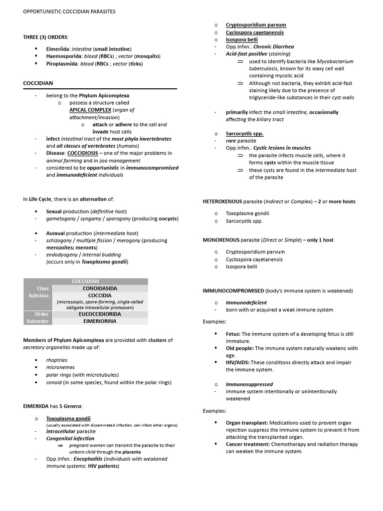 Opportunistic Coccidian Parasites 1 | PDF | Inflammation | Biology
