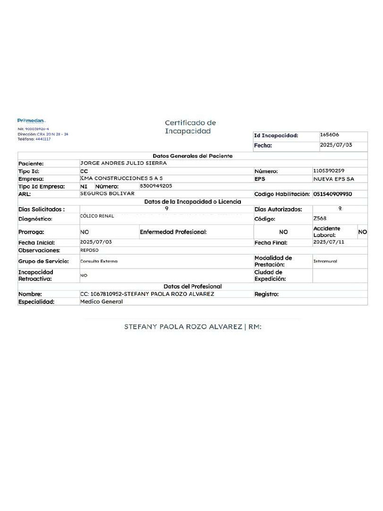 INCAPACIDAD PROMEDAN | PDF