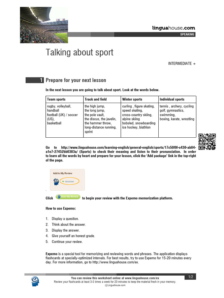 Speaking Activities on Sports Vocabulary | PDF | Vocabulary | Sports