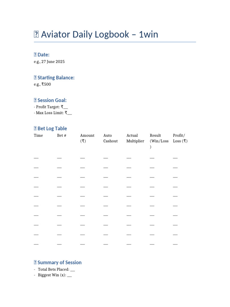 Aviator 1win Logbook | PDF