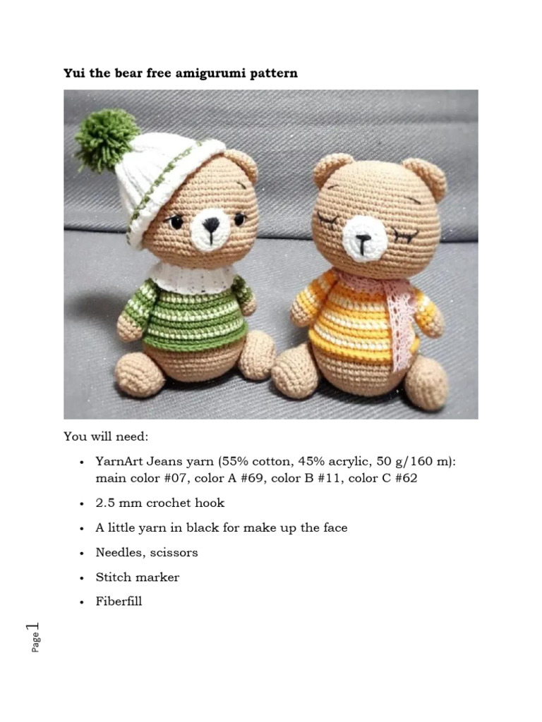 Yui The Bear Free Amigurumi Pattern | PDF | Crochet | Handicrafts
