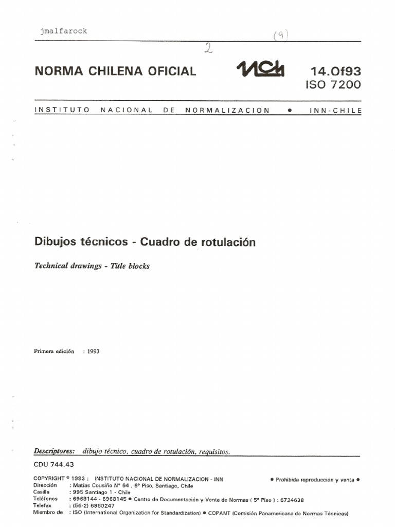 NCH 14 Of93 ISO 7200 Dibujos Tecnicos Cuadros de Rotulacion | PDF