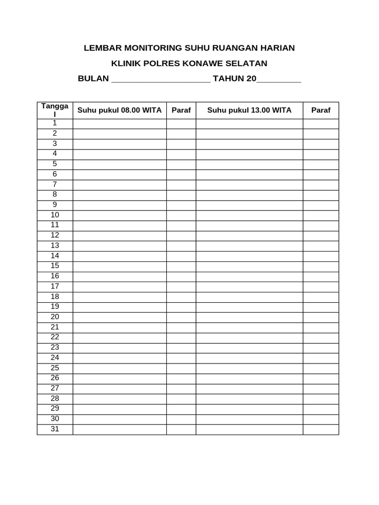 Lembar Monitoring Suhu Harian Klinik | PDF