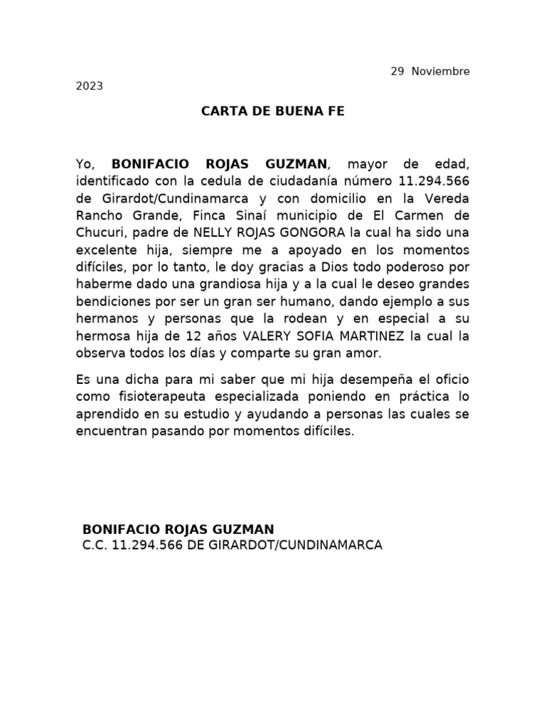 Carta De Buena Fe Pdf