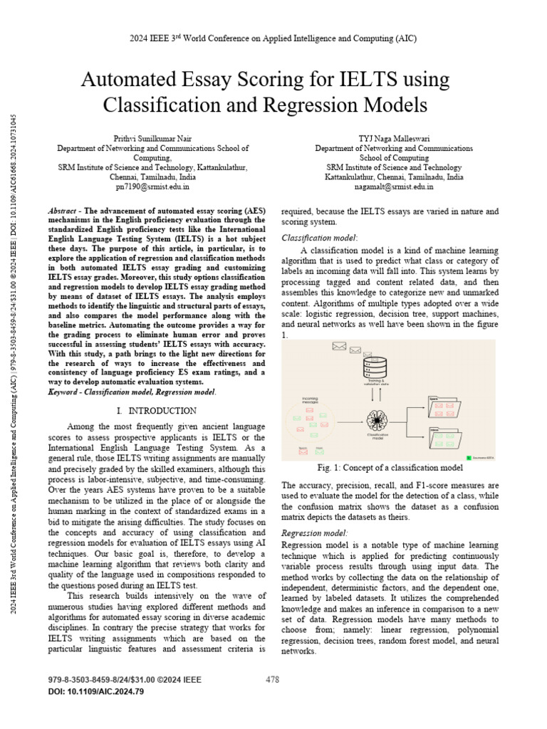 Automated Essay Scoring For IELTS Using Classification and Regression ...