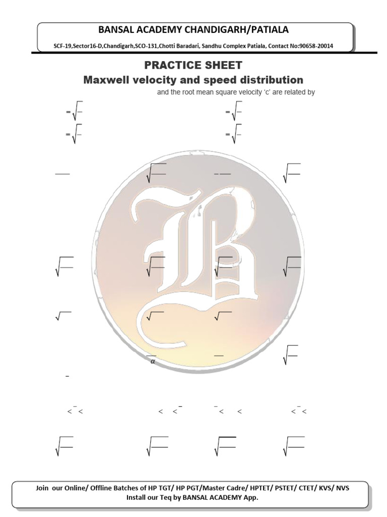Practice Sheet (6) - Maxwell Velocity and Speed Distribution | PDF | Classical Mechanics | Physics