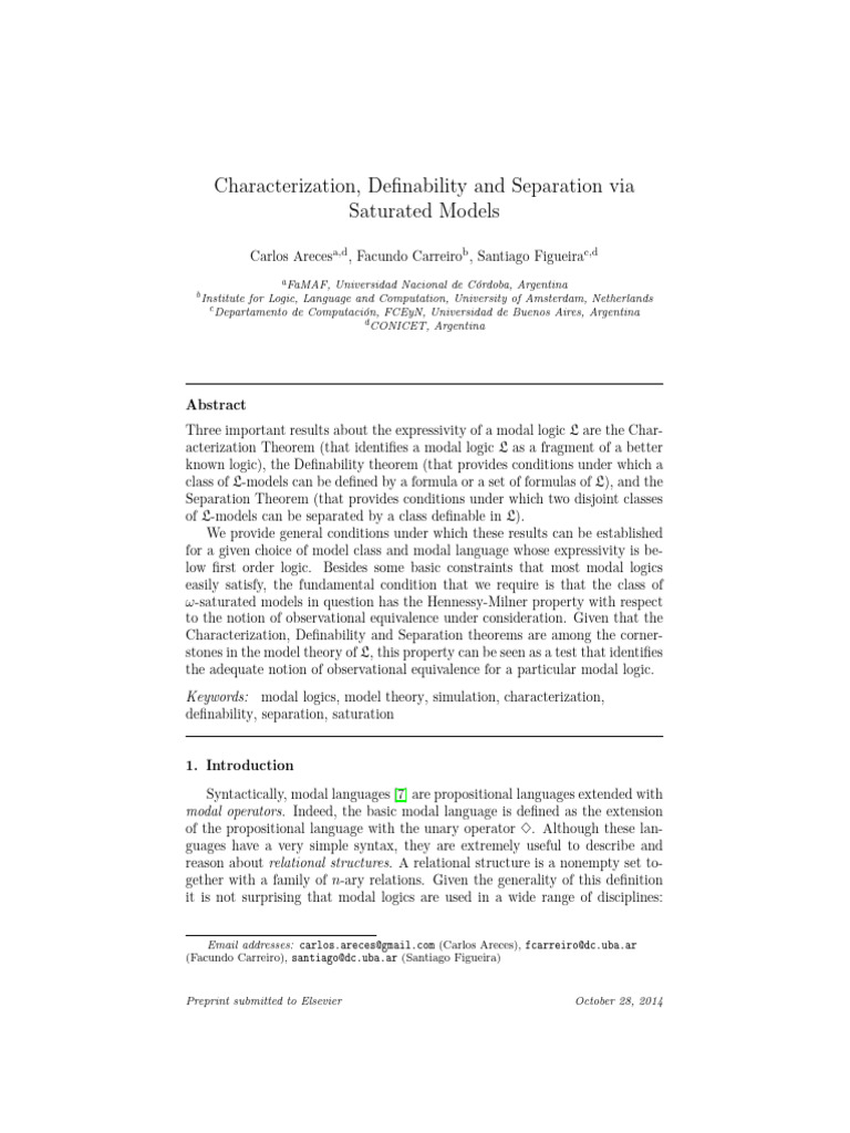 Characterization, Definability and Separation Via Saturated Models ...