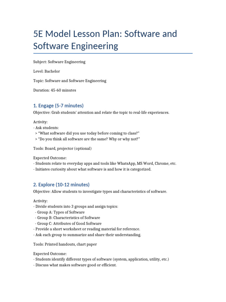 5E Model Lesson Plan Software | PDF | Software | Application Software
