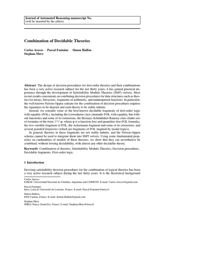 Combination of Decidable Theories | PDF | First Order Logic | Interpretation (Logic)