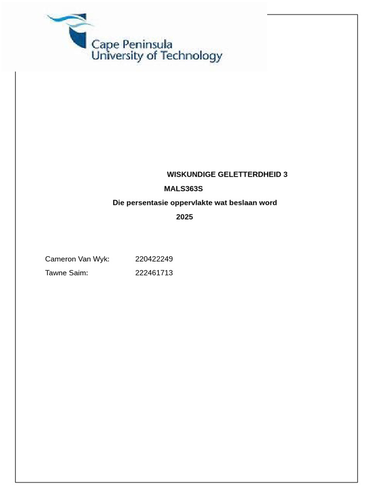 Persentasie Oppervlakte Wat Beslaan Word. | PDF