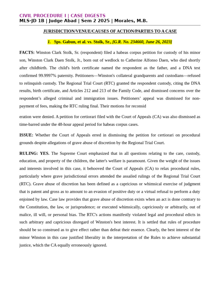 Civpro Case Digests Final | PDF | Lawsuit | Complaint