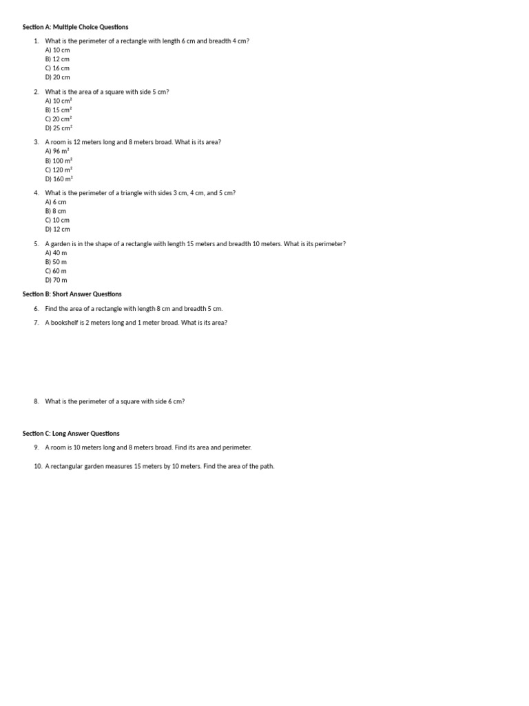 Geometry Questions: Area & Perimeter | PDF