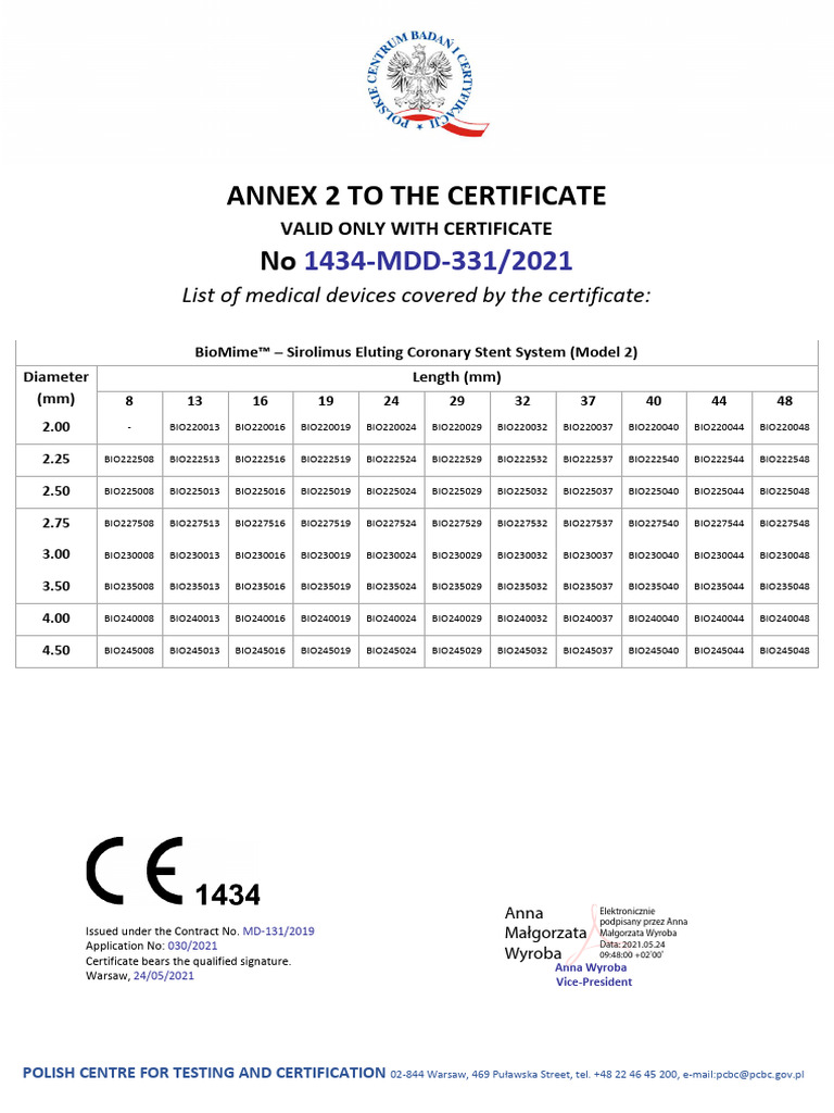 Annex 2 - Biomime (Model 2) - 1434 MDD 331.2021 SGN | PDF | Medical ...